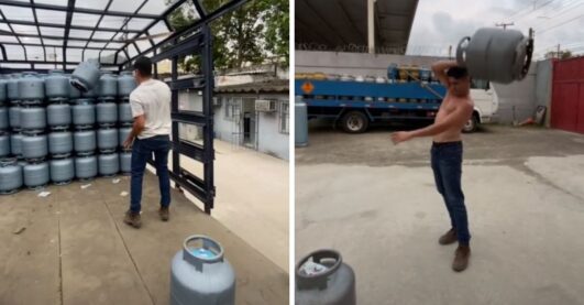 “Homem do gás” faz sucesso na internet ao arremessar botijões